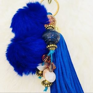 Accessories | Sapphire Pom Pom Beaded Bag Charmkey Fob | Poshmark